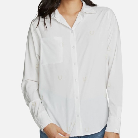 Chaser | Tops | Chaser Coastal Cloth Button Down Gold Embroidered ...